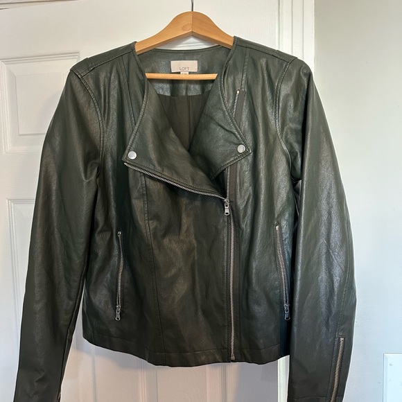 LOFT | Jackets & Coats | Loft Dark Green Faux Leather Moto Jacket ...